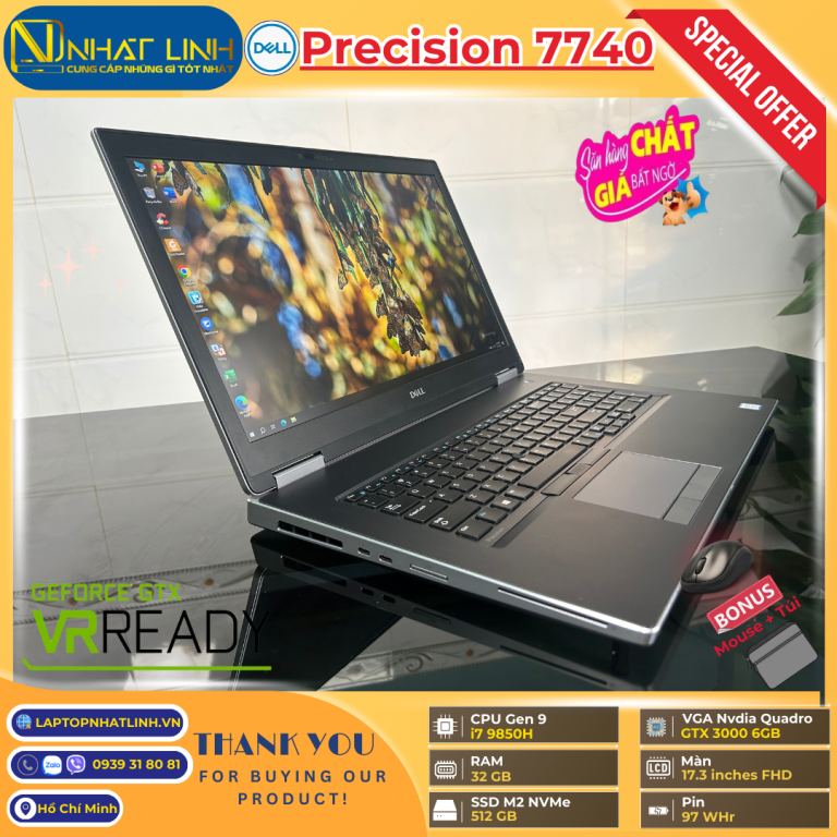 Dell Precision 7740-17 inches-i7 9850H-RAM 32GB-SSD 512GB-VGA GTX 3000 ...